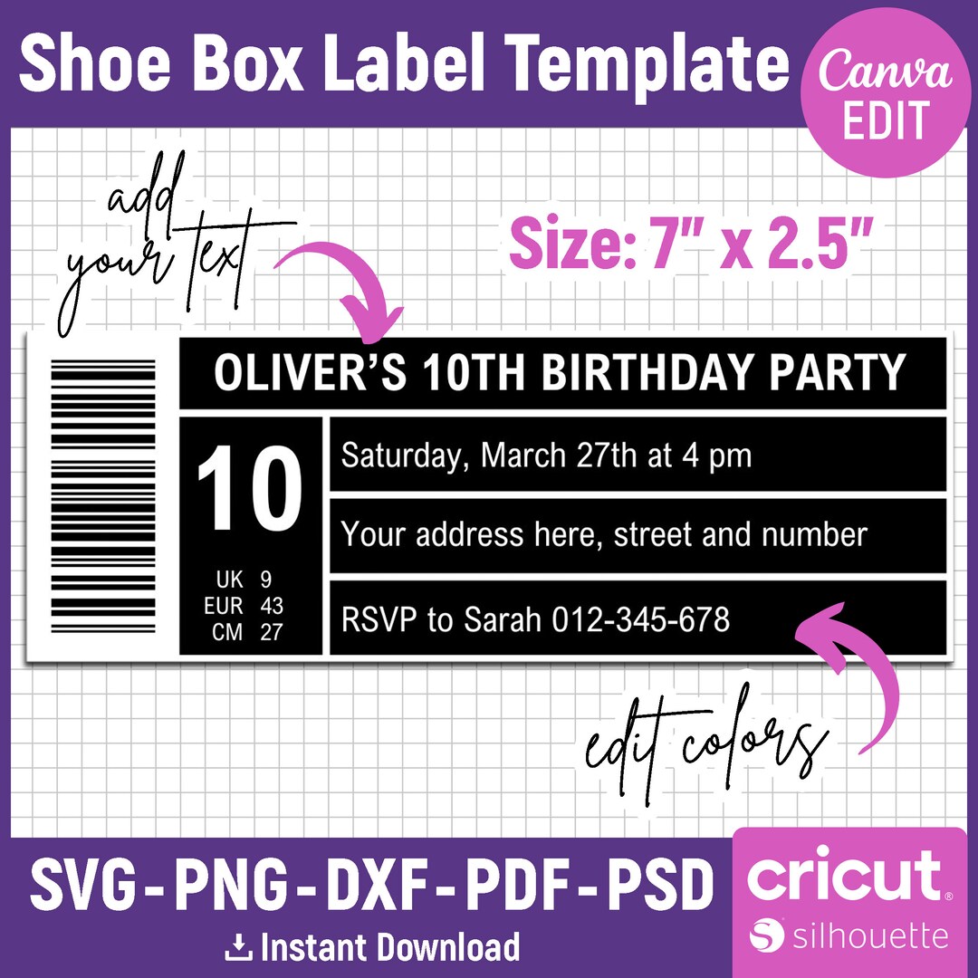 Shoe Box Label Template, Shoe Box Label Svg, Sneaker Box Label Template ...