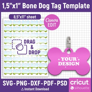 Dog Tag Template, Bone Tag Template, 1.5 Inch Dog Tag, Bone Tag Svg ...