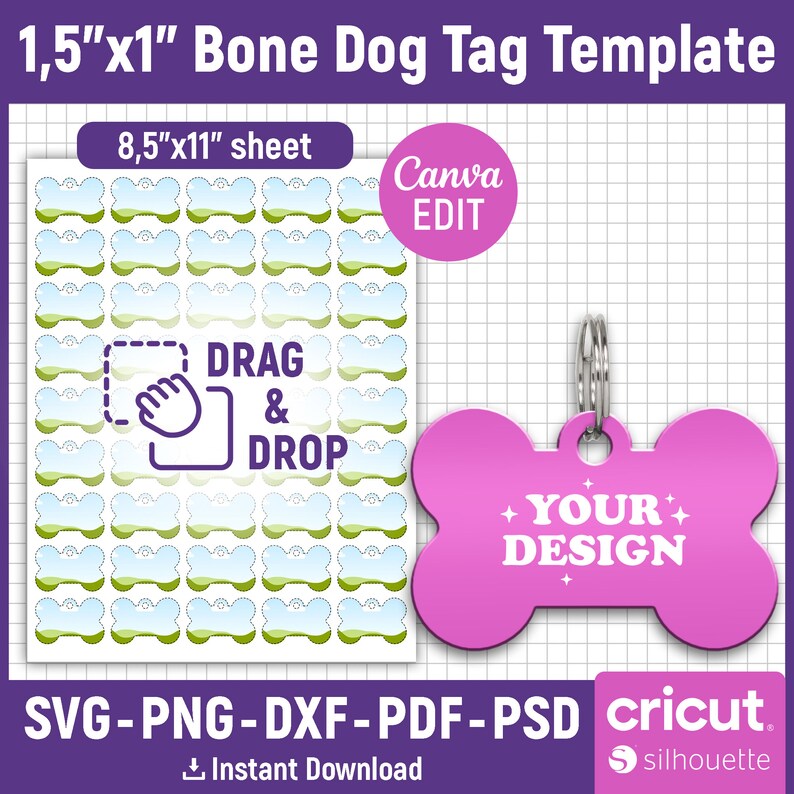 Dog Tag Template, Bone Tag Template, 1.5 Inch Dog Tag, Bone Tag Svg ...