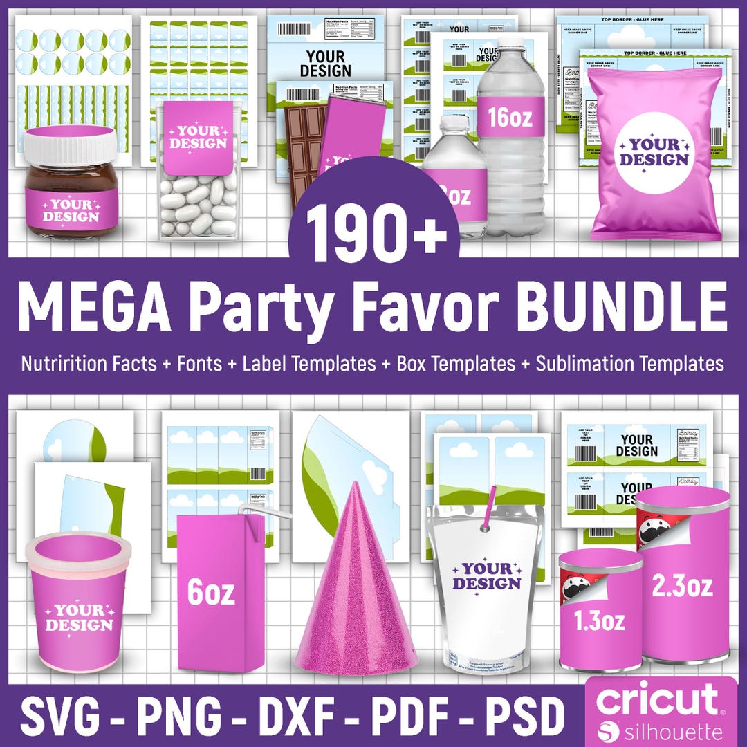 190+ Party Favor Template BUNDLE, Chip Bag, Water Bottle Labels ...