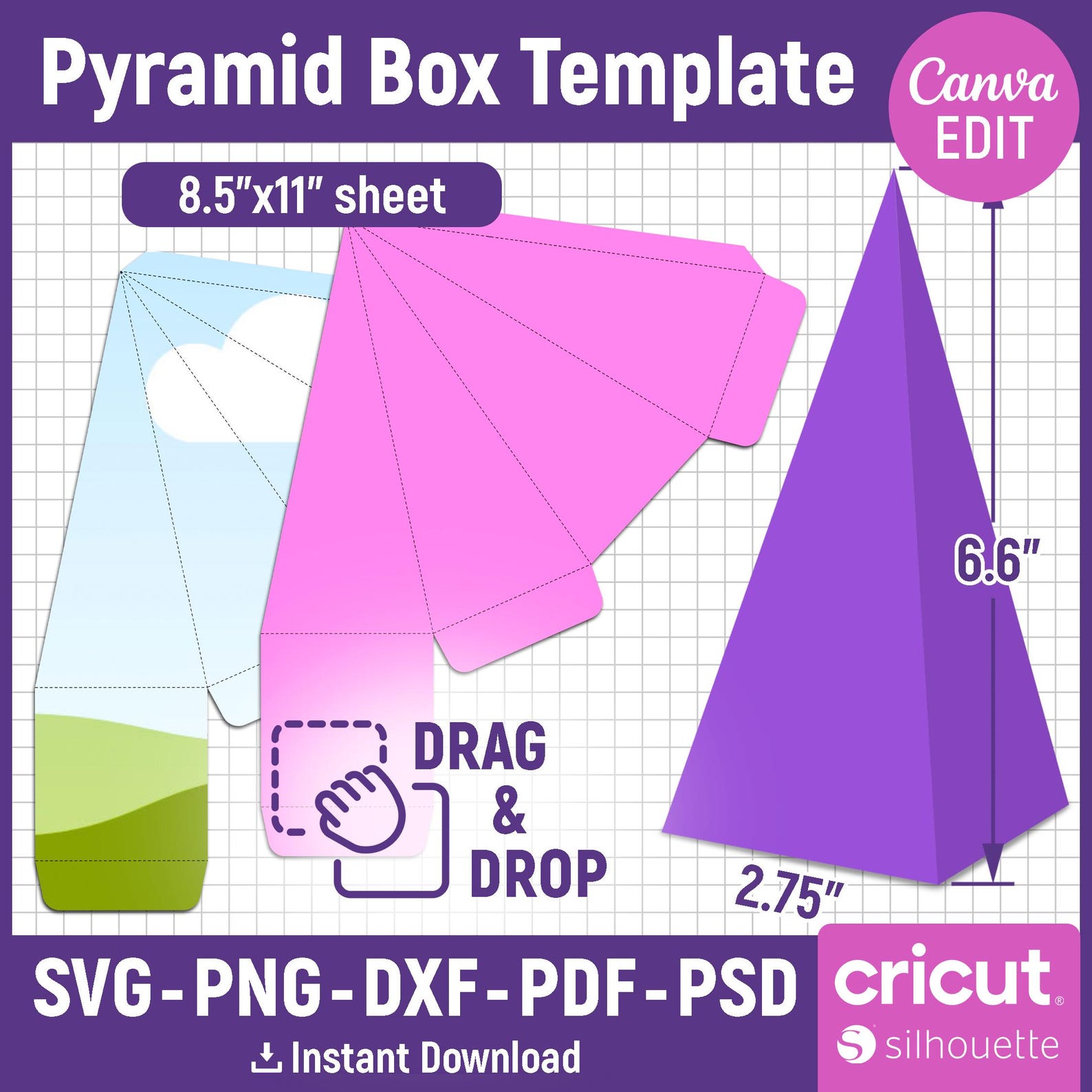 Pyramid Box Bundle, Gift Box Template, Pyramid Favor Box, Birthday Gift ...