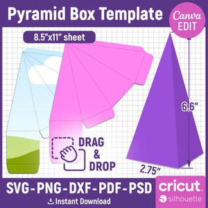 Pyramid Box Bundle, Gift Box Template, Pyramid Favor Box, Birthday Gift ...