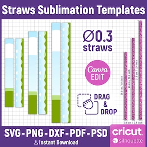 Straw Template Svg, Straw Sublimation Template, Straws for Tumblers ...