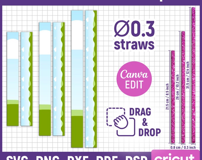 Straw Template Svg, Straw Sublimation Template, Straws for Tumblers ...
