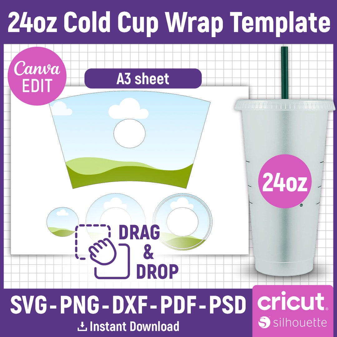 24oz Cold Cup Wrap Template, Coffee Cup Template, Coffee Cold Cup ...