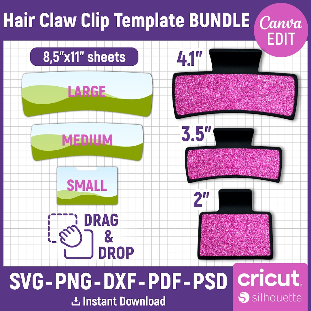 Hair Claw Clip Template BUNDLE, Hair Claw Clip Sublimation Template ...