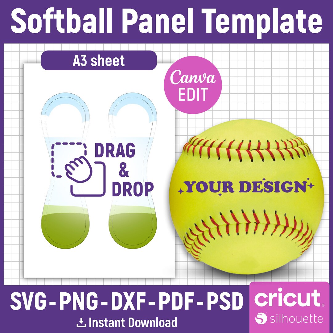 Softball Panel Template Svg, Softball Leather Blank Template, Photo ...