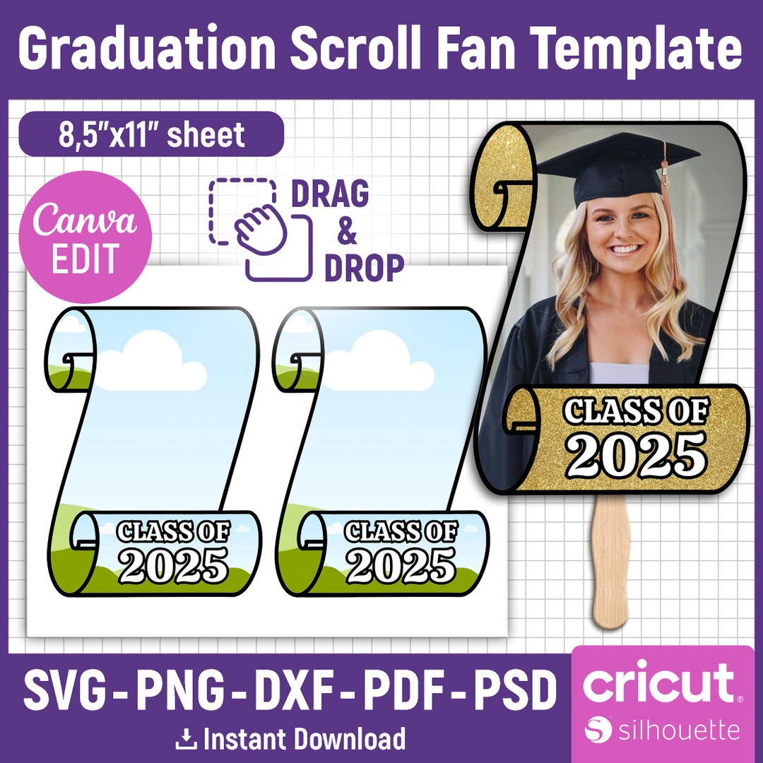 Graduation Scroll Fan Template, Grad Paddle Fan Template, Custom Grad ...