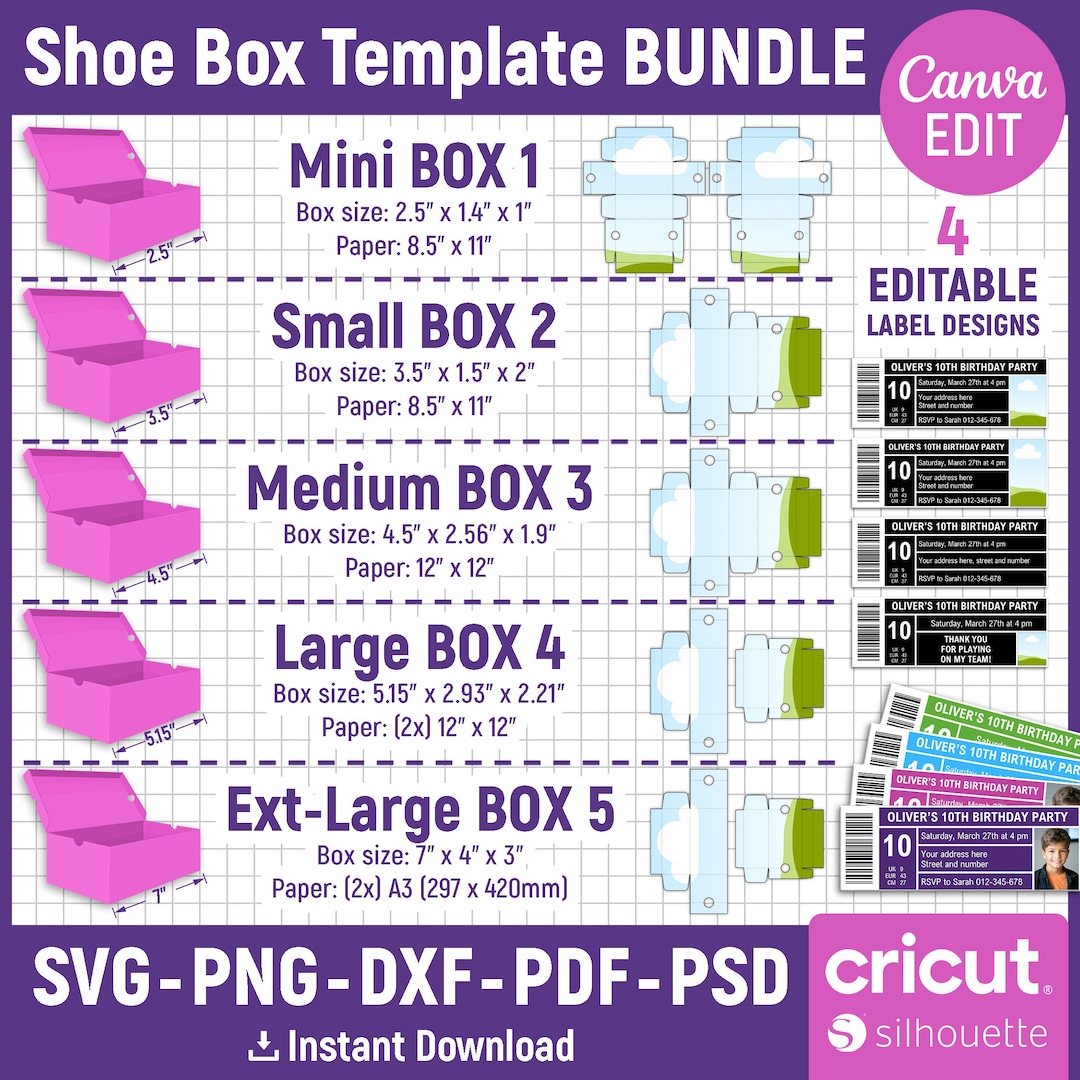 Shoe Box Template BUNDLE, Shoe Box Svg, Shoe Box Party Favor, Shoe Box ...