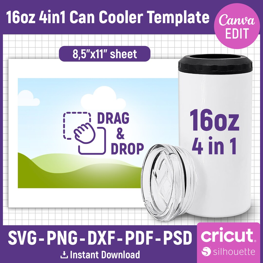 16oz Can Cooler Template, 4 in 1 Can Cooler Tumbler, Beer Cooler ...