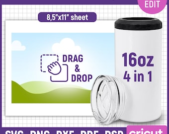 16oz Can Cooler Template, 4 in 1 Can Cooler Tumbler, Beer Cooler ...