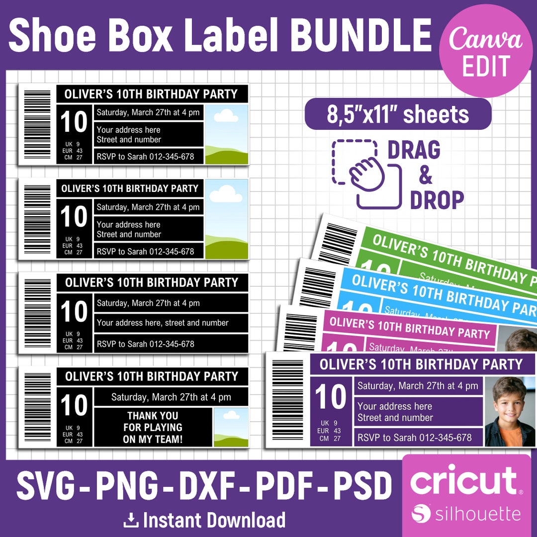 Shoe Box Label Template BUNDLE, Shoe Box Label Svg, Sneaker Box Label ...