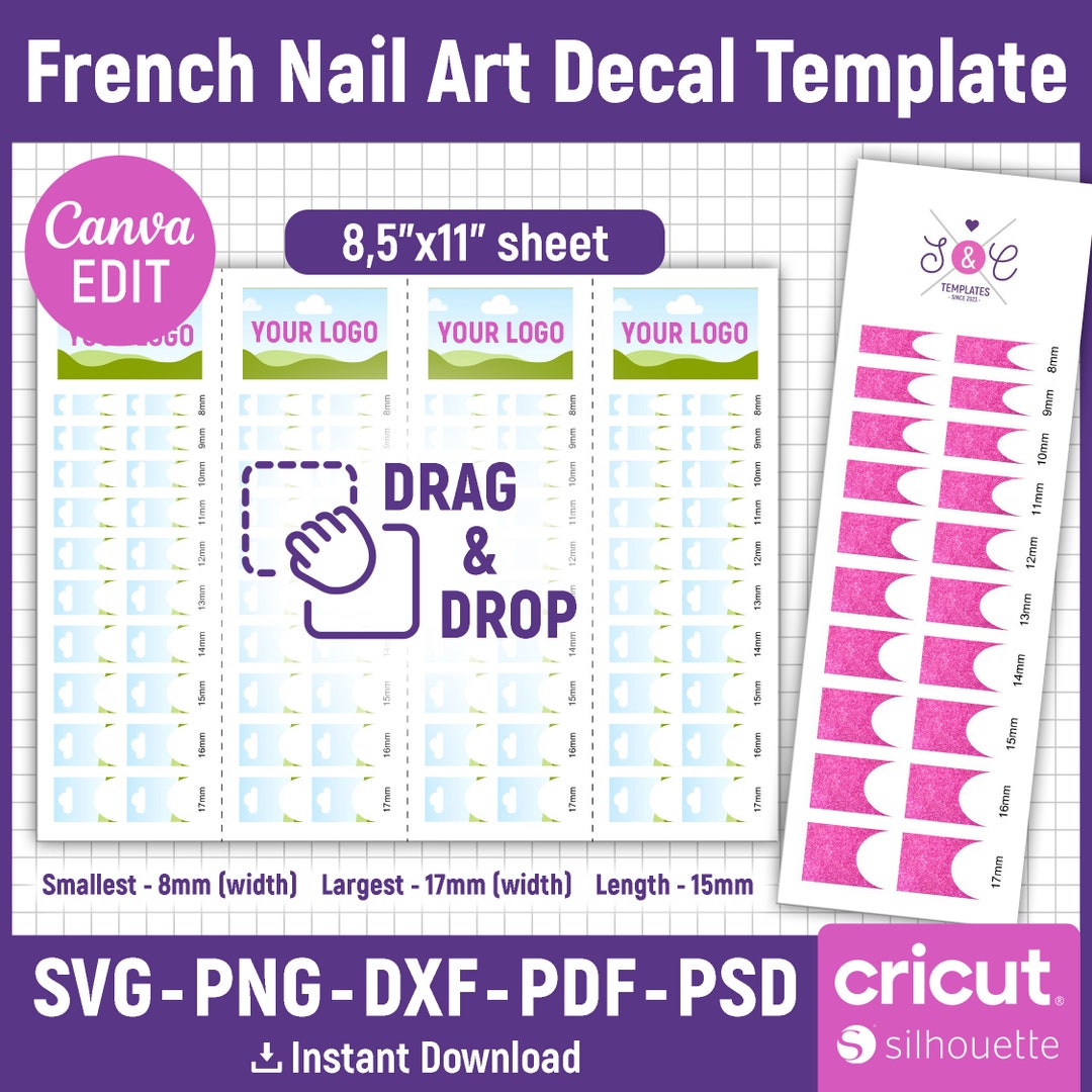 French Tip Nail Art Decal Template, Nail Blank Template, Nail Template ...