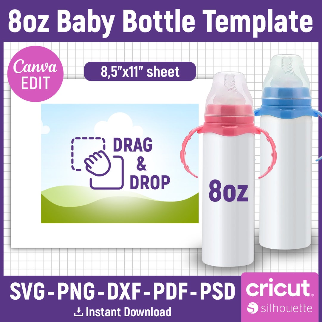 Baby Bottle Template, 8oz Kids Milk Bottle Sublimation Template, Kids ...