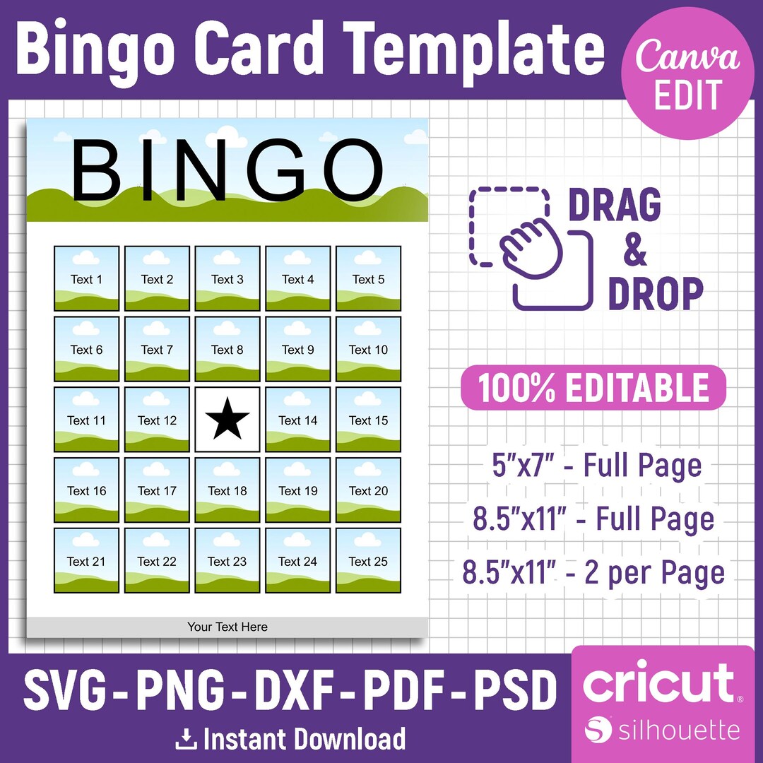 Bingo Card Template, Bingo Template, Custom Bingo, Bingo Canva Template ...