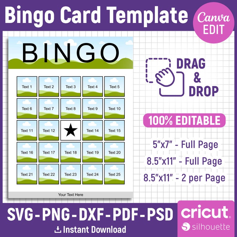 Bingo Card Template, Bingo Template, Custom Bingo, Bingo Canva Template ...