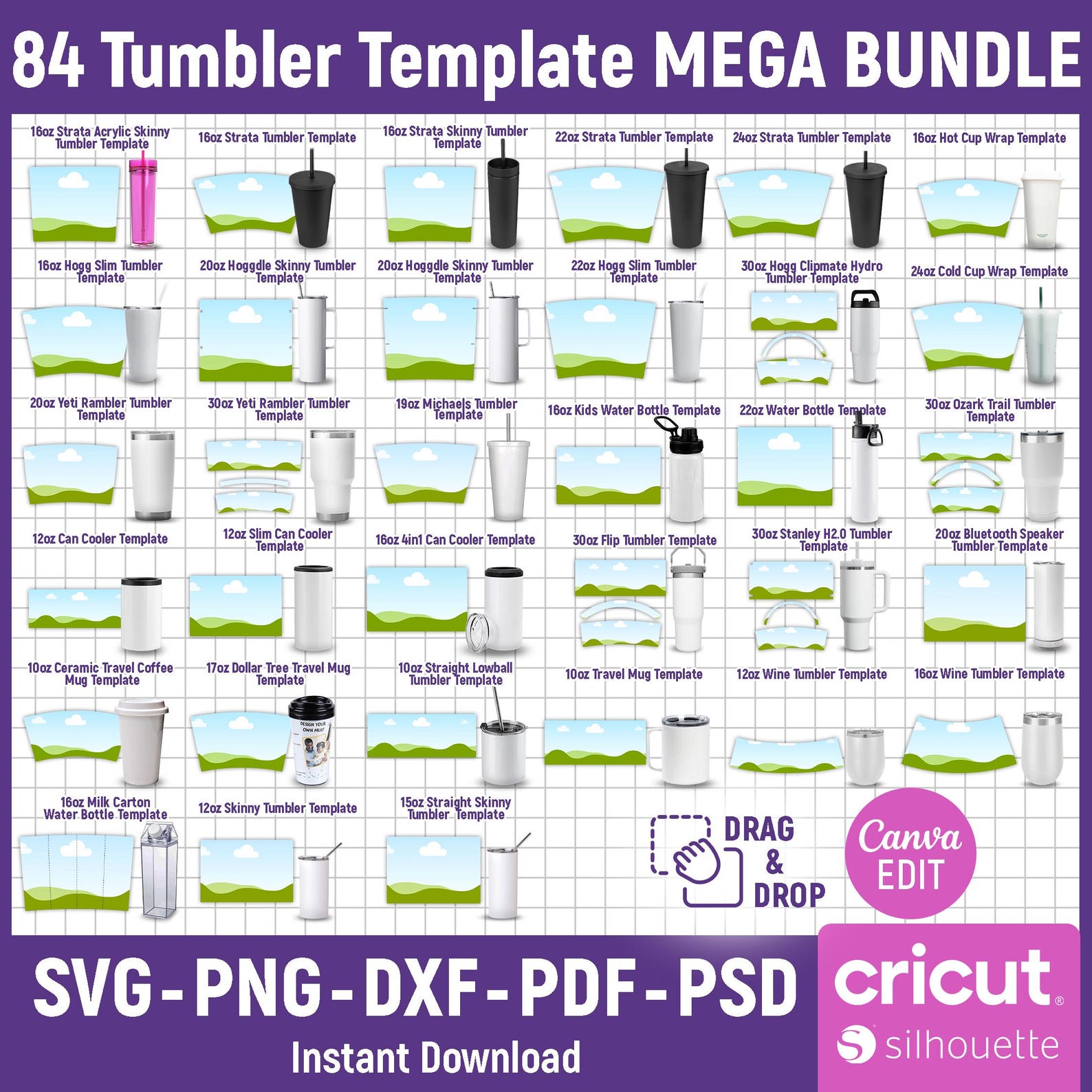 84 Tumbler Template BUNDLE, 40oz Tumbler, 20oz & 30oz Skinny Tumbler ...