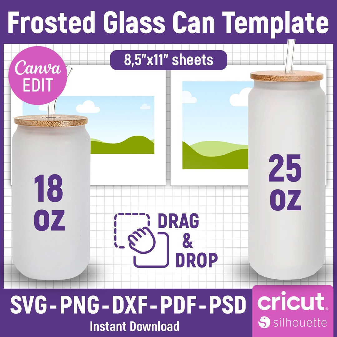 18oz - 25oz Frosted Glass Can Wrap Template, Glass Can Sublimation ...