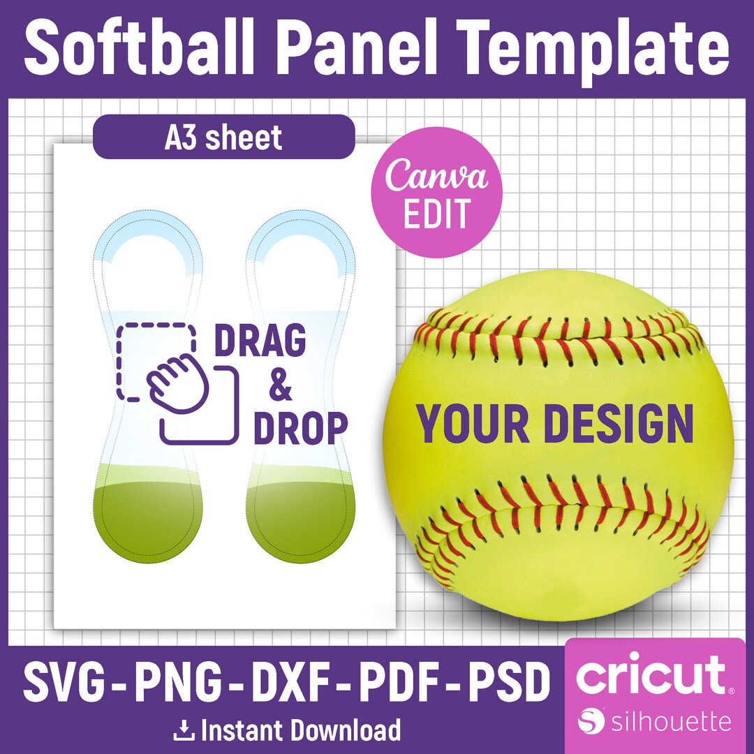 Softball Panel Template Svg, Softball Leather Blank Template, Photo ...
