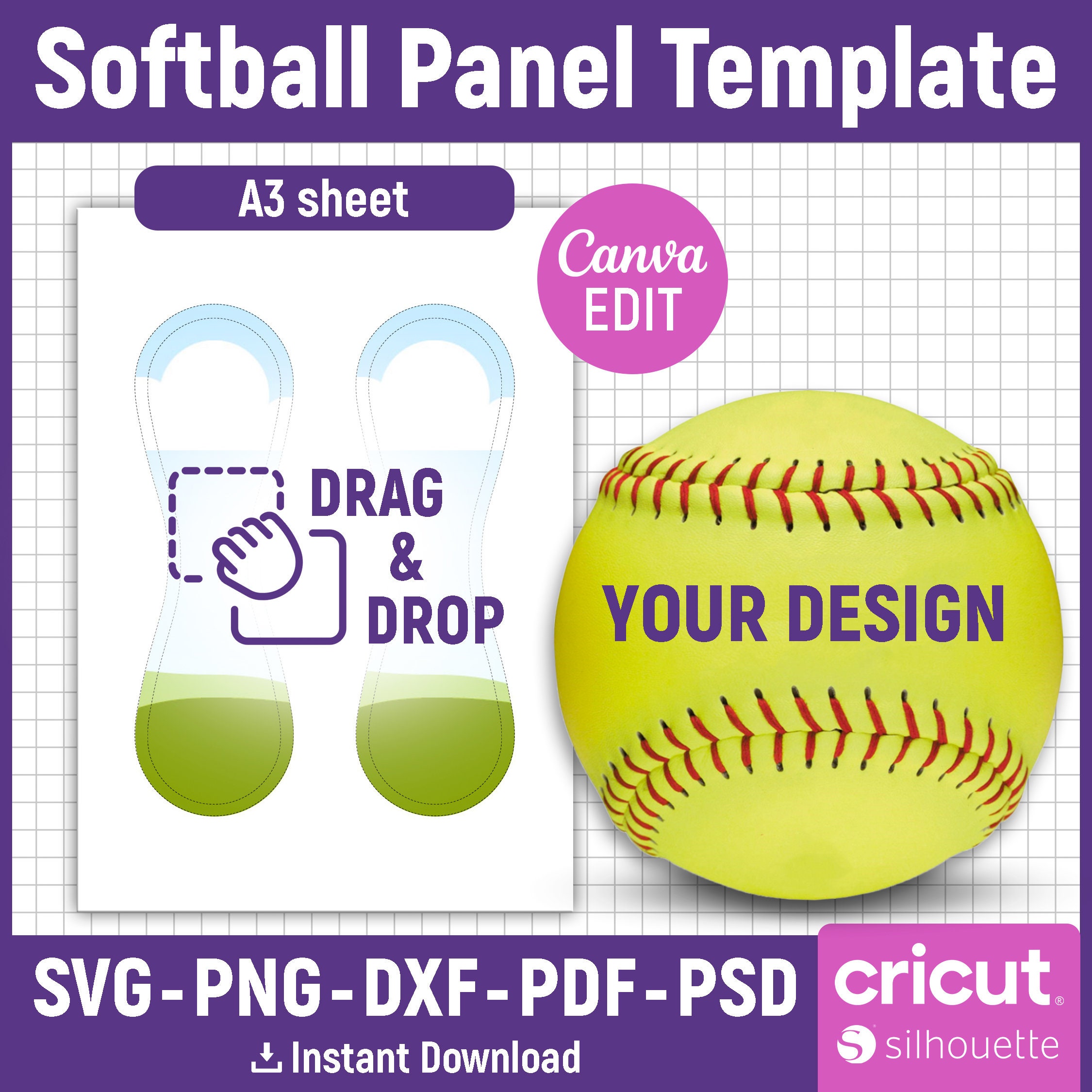 Softball Panel Template Svg, Softball Leather Blank Template, Photo ...