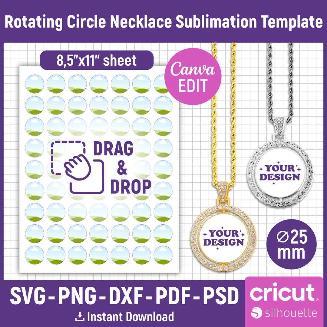 Rotating Circle Necklace Sublimation Template, Sublimation Photo ...