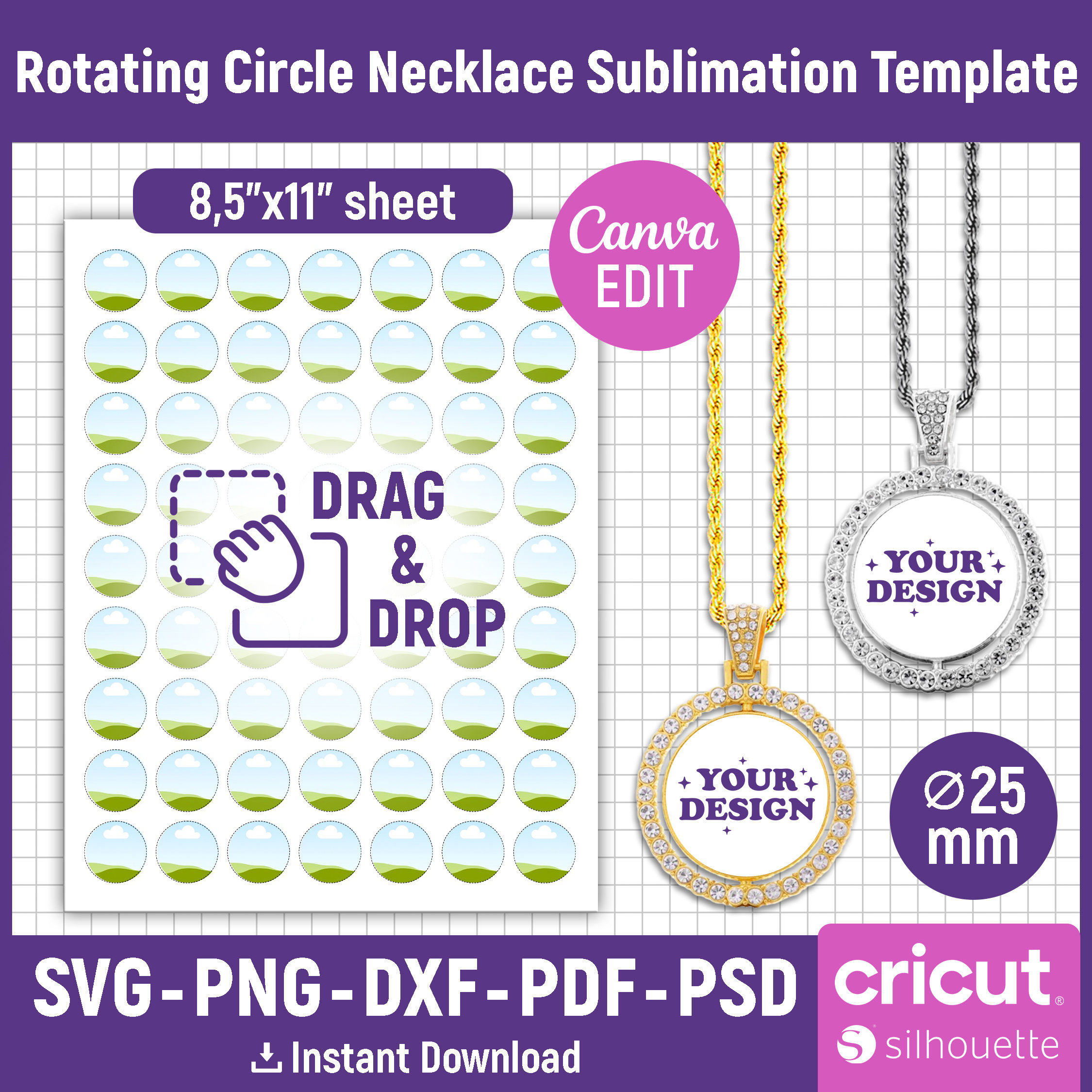 Rotating Circle Necklace Sublimation Template, Sublimation Photo ...