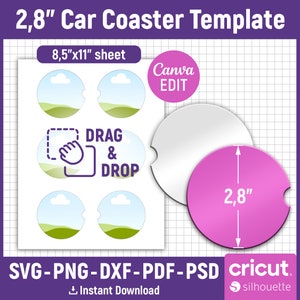 2.8" Car Coaster Template Svg, Car Cup Coaster Template, Car Coaster ...