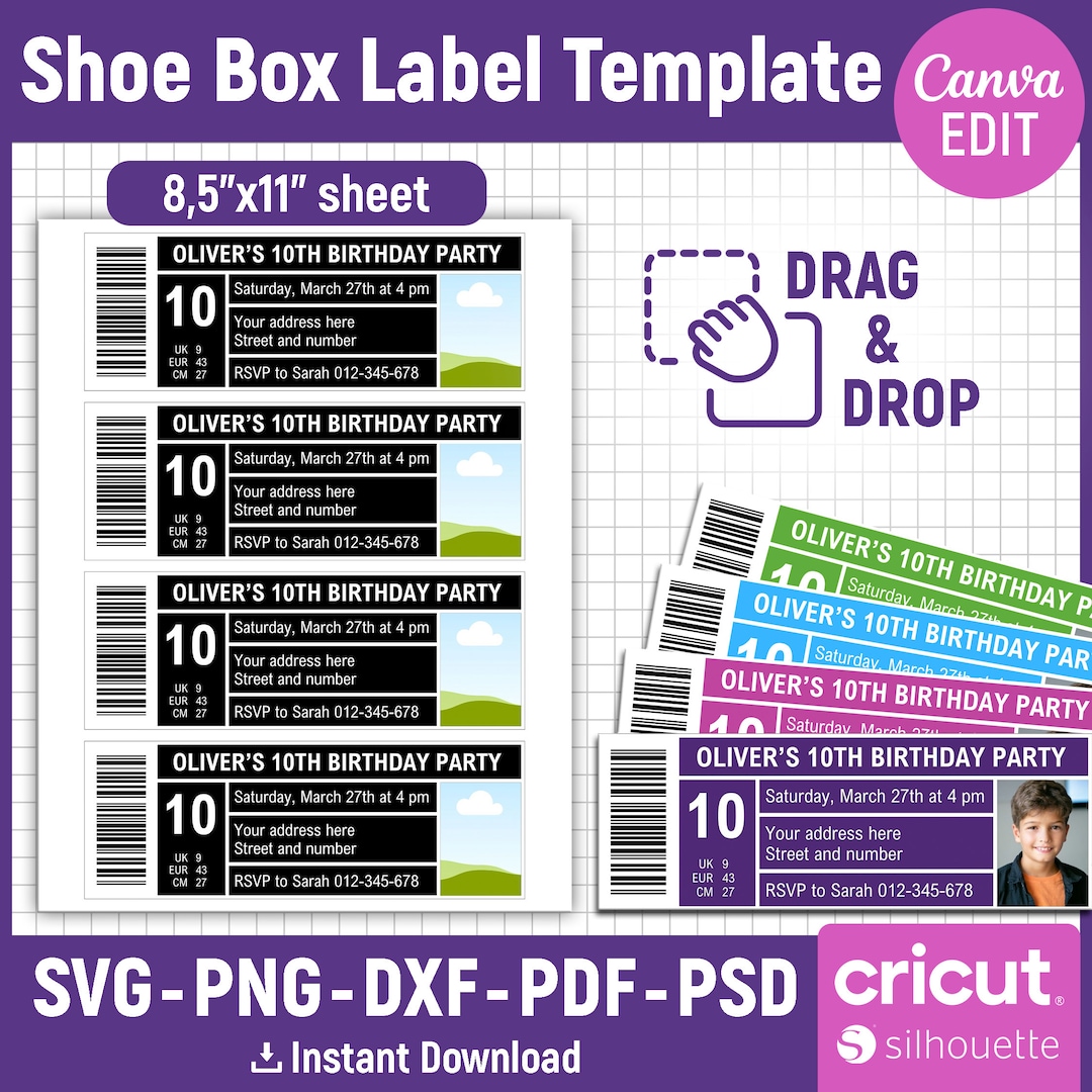 Shoe Box Label Template, Shoe Box Label Svg, Sneaker Box Label Template ...
