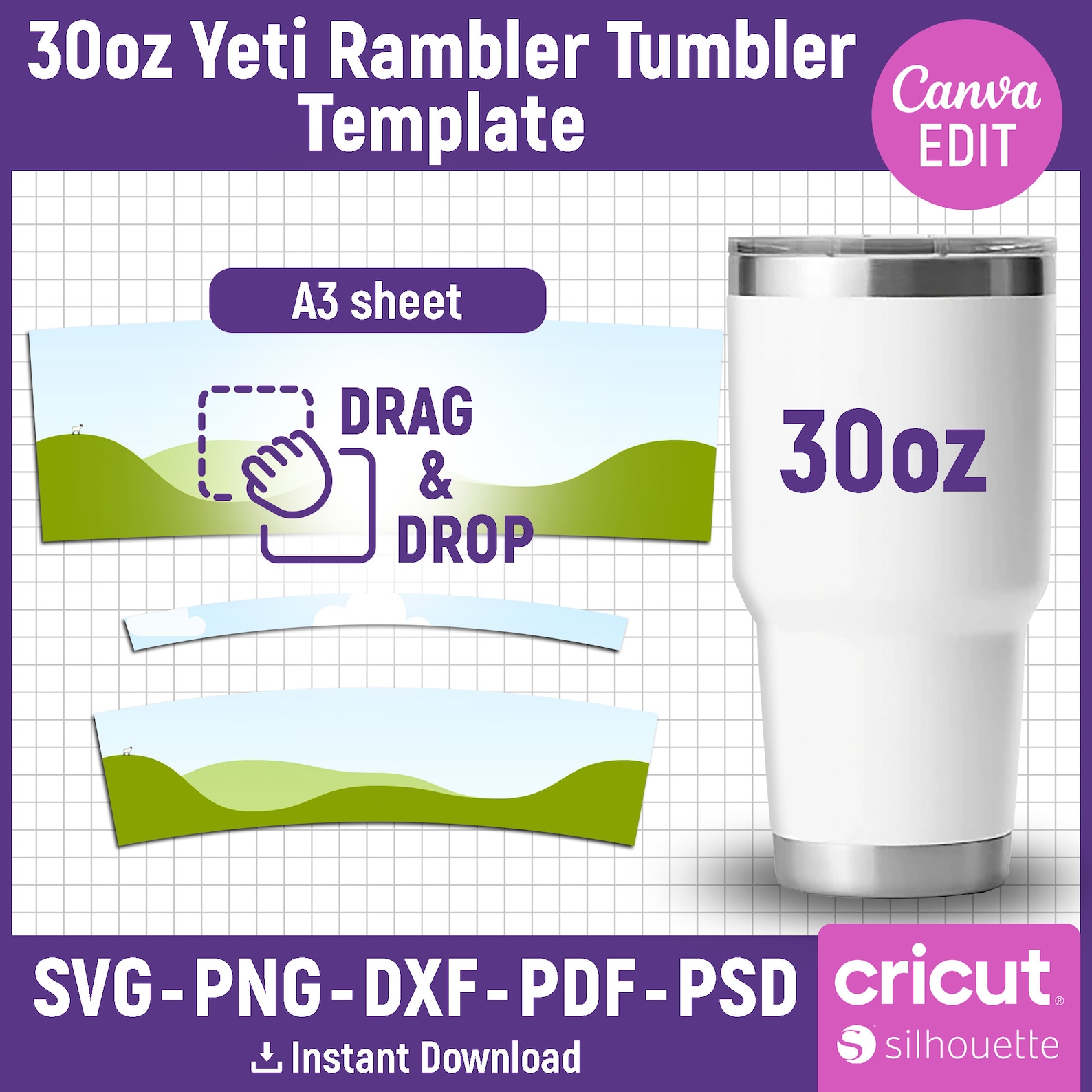 20oz - 30oz Yeti Rambler Wrap Template, Yeti Rambler Template Svg, Yeti ...
