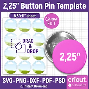 2.25 Button Pin Template, Button Pin Svg, Button Pin Blank, Sublimation ...