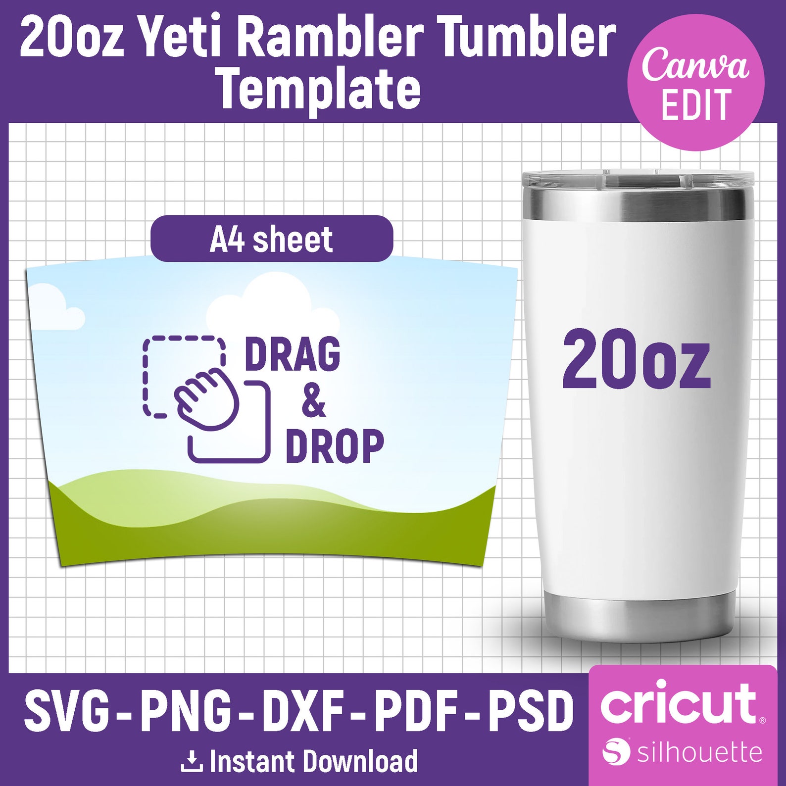 Tumbler Template Svg, 20oz Yeti Rambler Wrap Template, Yeti Rambler ...