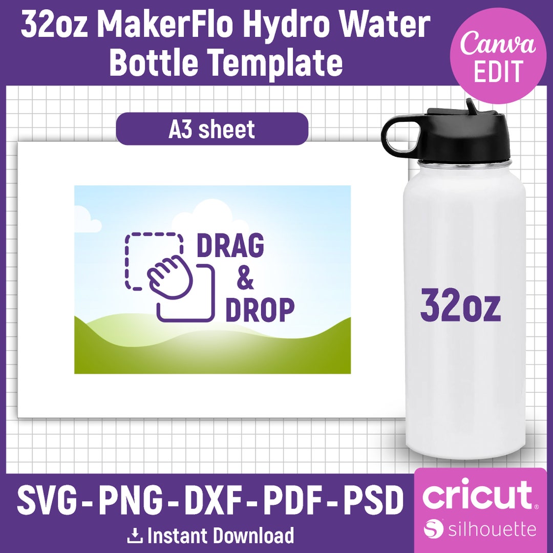 Tumbler Template Svg, 32oz Hydro Water Bottle Template, 32oz Tumbler ...