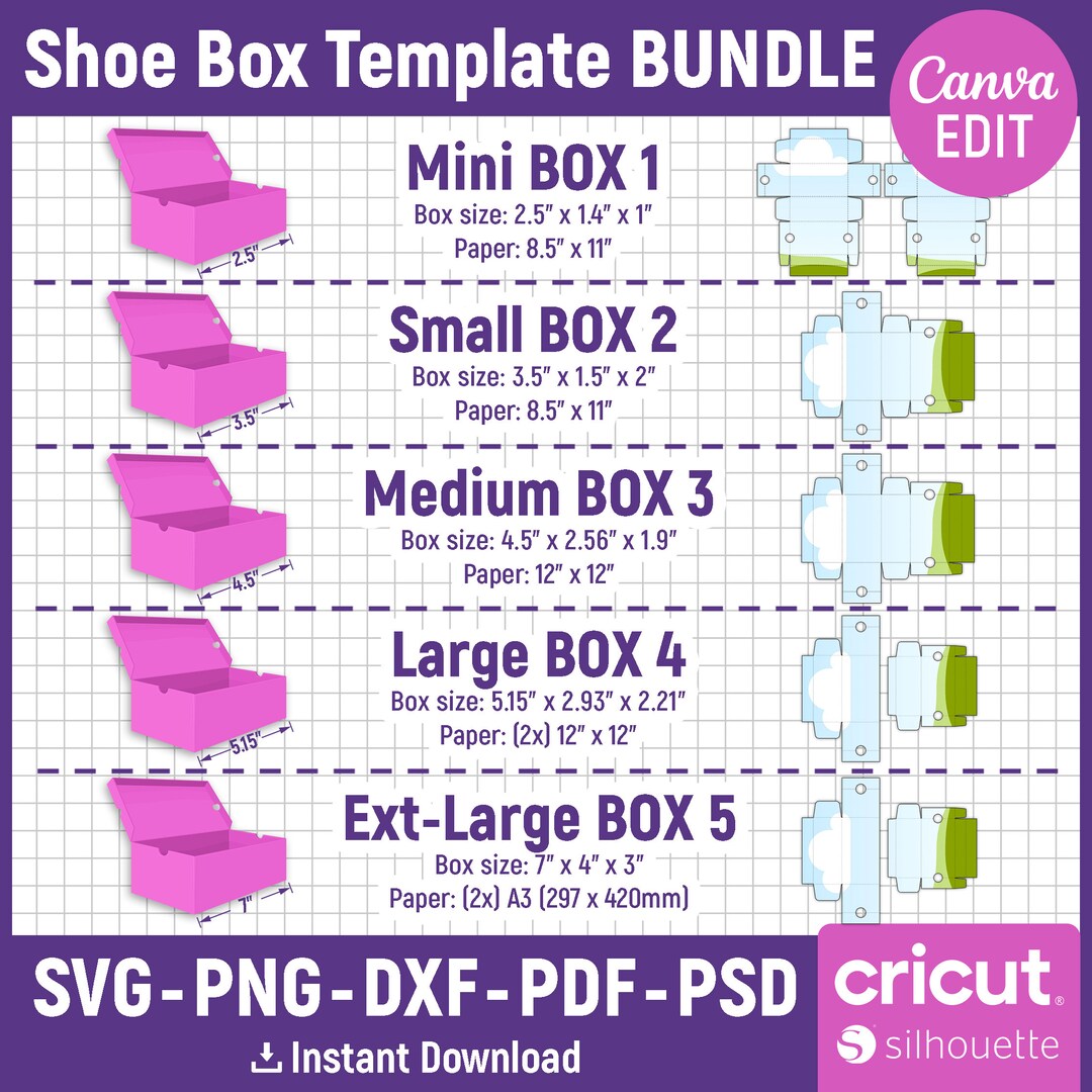 Shoe Box Template BUNDLE, Shoe Box Svg, Sneaker Box Template, Shoe Box ...