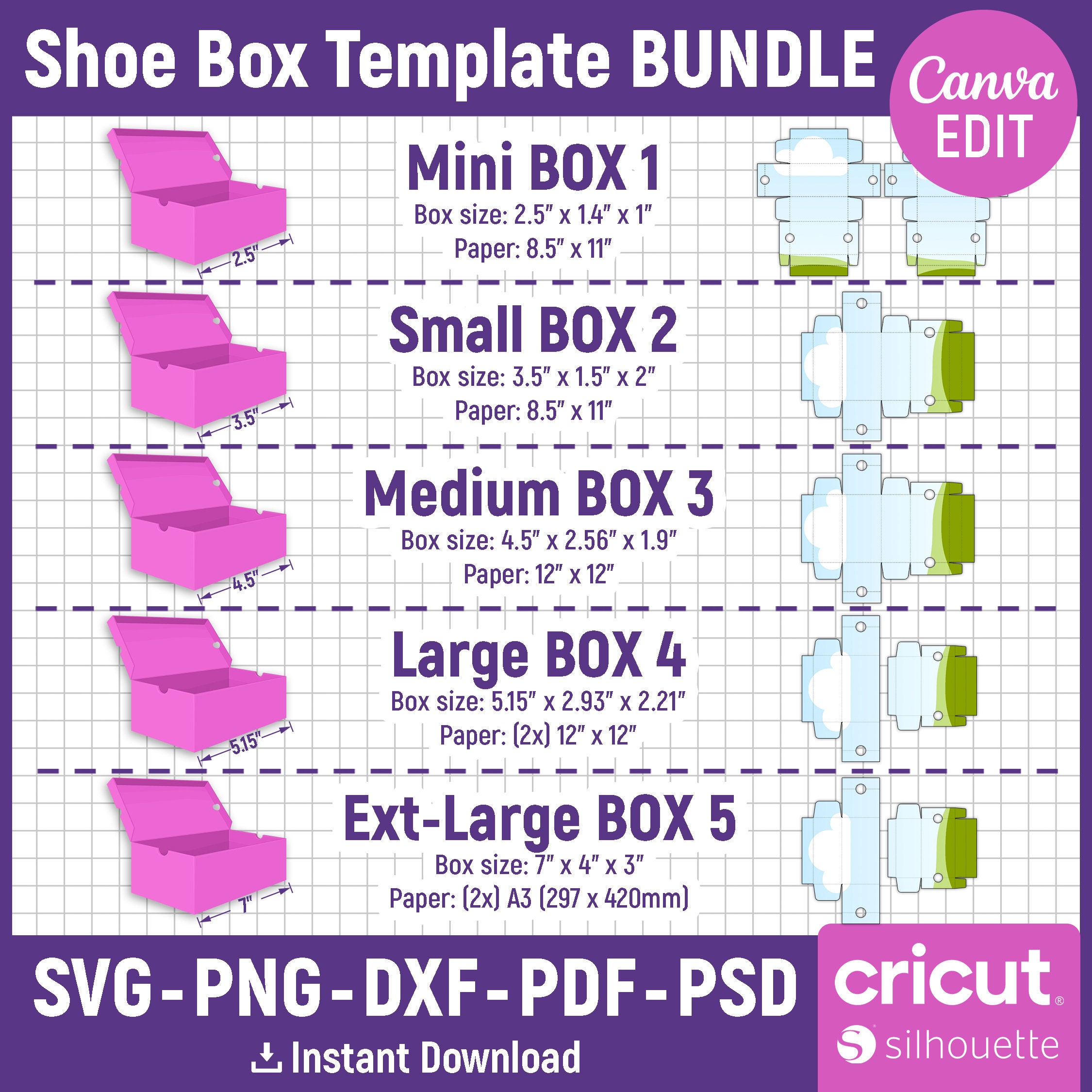 Shoe Box Template BUNDLE, Shoe Box Svg, Sneaker Box Template, Shoe Box ...