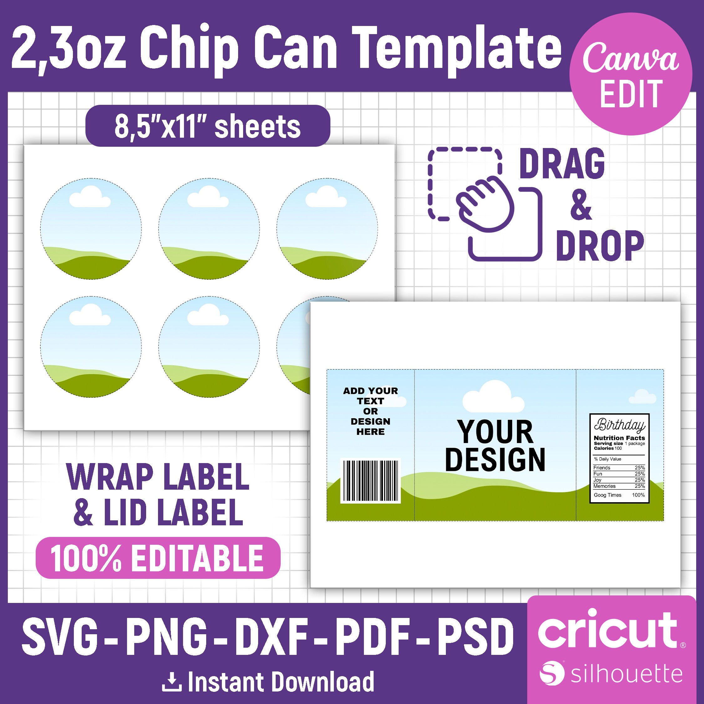 2.3oz Chip Can Wrap Template, Potato Chip Can, Can Label Template ...