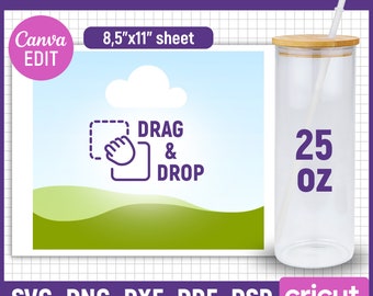 25oz Glass Can Straight Wrap Template, 18oz Glass Can Sublimation ...