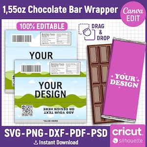 1.55oz Chocolate Bar Wrapper Template, Candy Bar Wrapper, Chocolate ...
