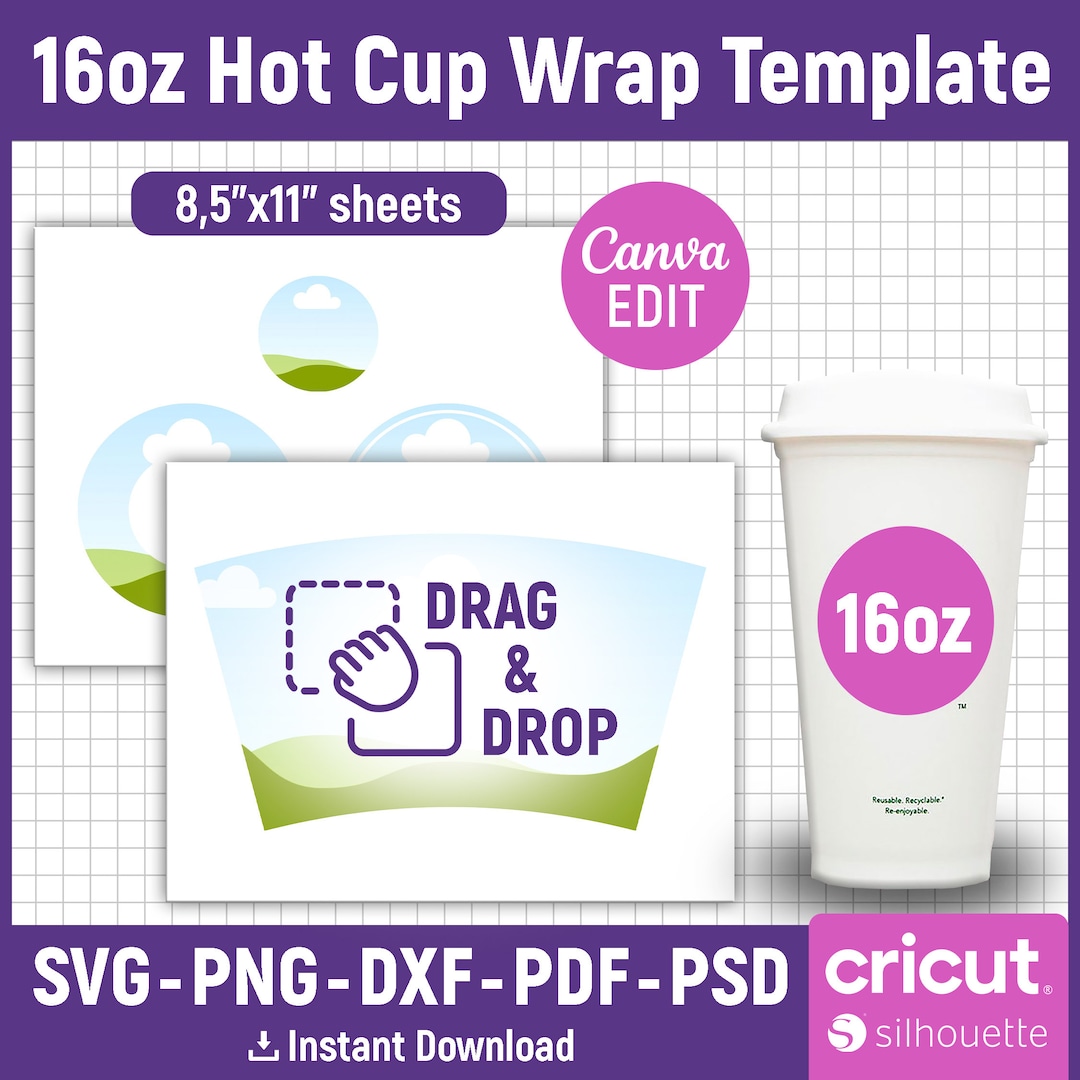 16oz Hot Cup Wrap Template, Coffee Cup Template, Coffee Hot Cup ...