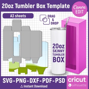 20oz Skinny Tumbler Box Template, Tumbler Box Template, 20oz Tumbler ...