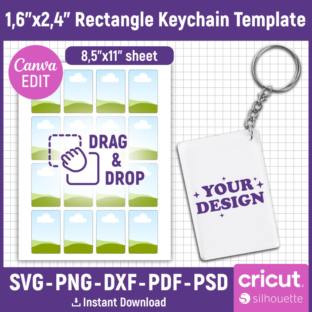 1.6" X 2.4" Rectangle Keychain Template, Keychain Template Svg ...