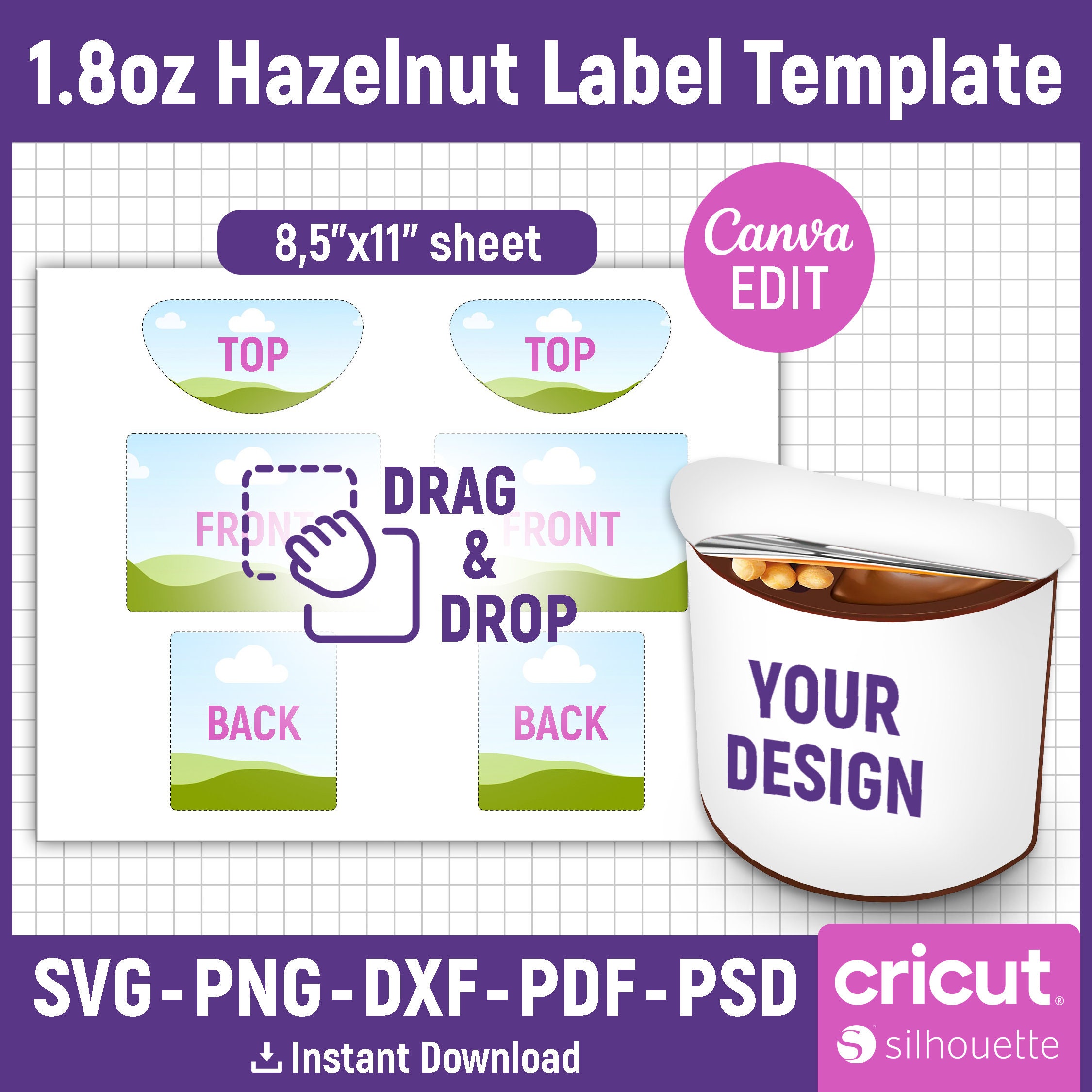 1.8oz Hazelnut Treat Label Template, Hazelnut Cocoa Spread & Biscuit ...