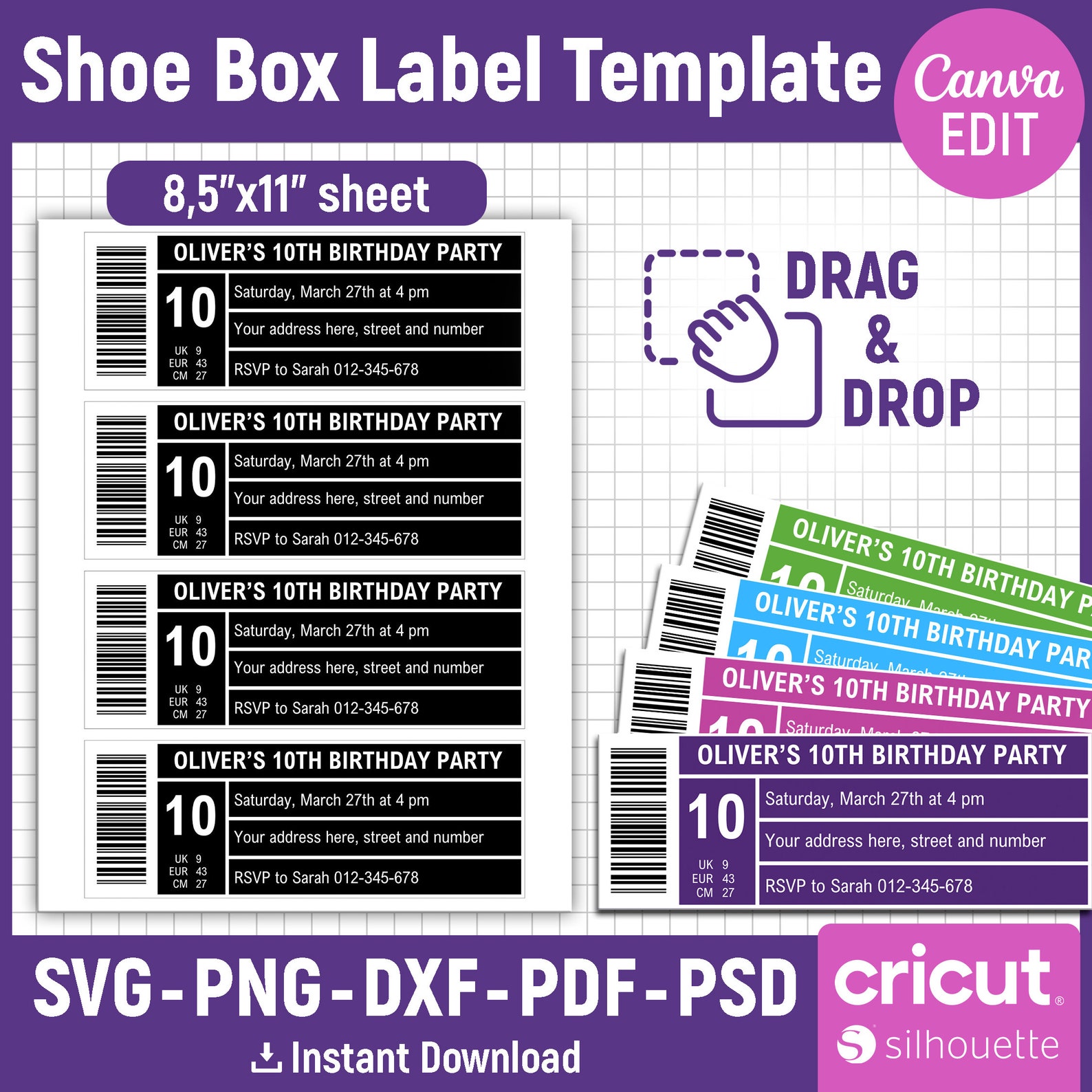 Shoe Box Label Template BUNDLE, Shoe Box Label Svg, Sneaker Box Label ...