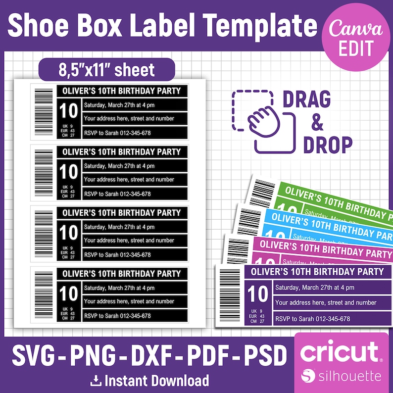 Shoe Box Label Template BUNDLE, Shoe Box Label Svg, Sneaker Box Label ...