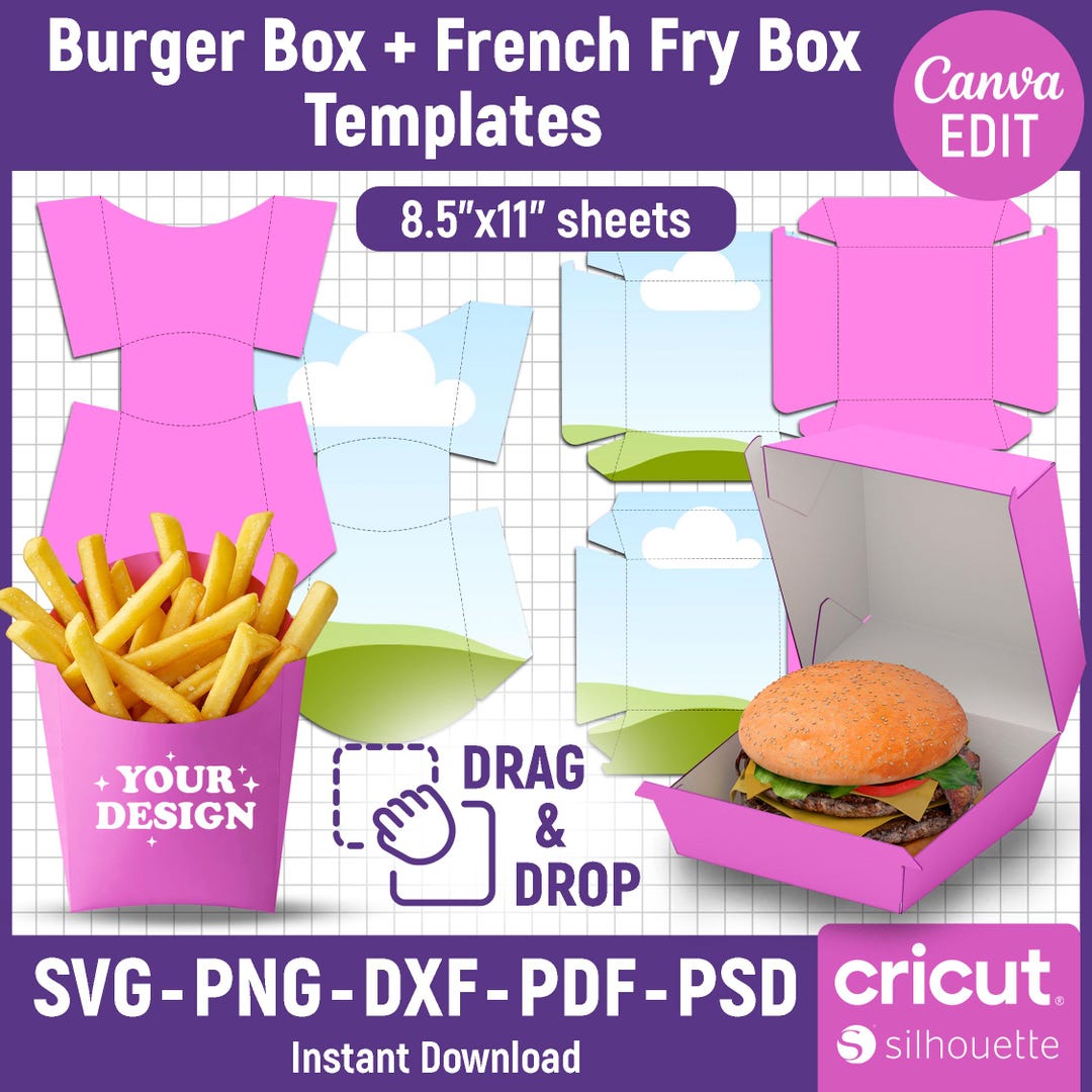 French Fry Box Template, Burger Box Template, Snack Box Template, Food ...