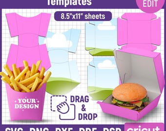 French Fries Box Template, Snack Box Template, Fried Potato Box ...