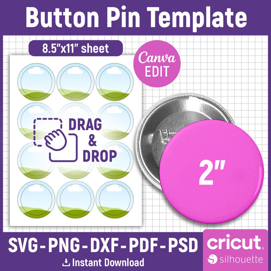 2" Button Pin Template, Button Pin Svg, Button Pin Blank, Sublimation Button Pin Template, Badge ...
