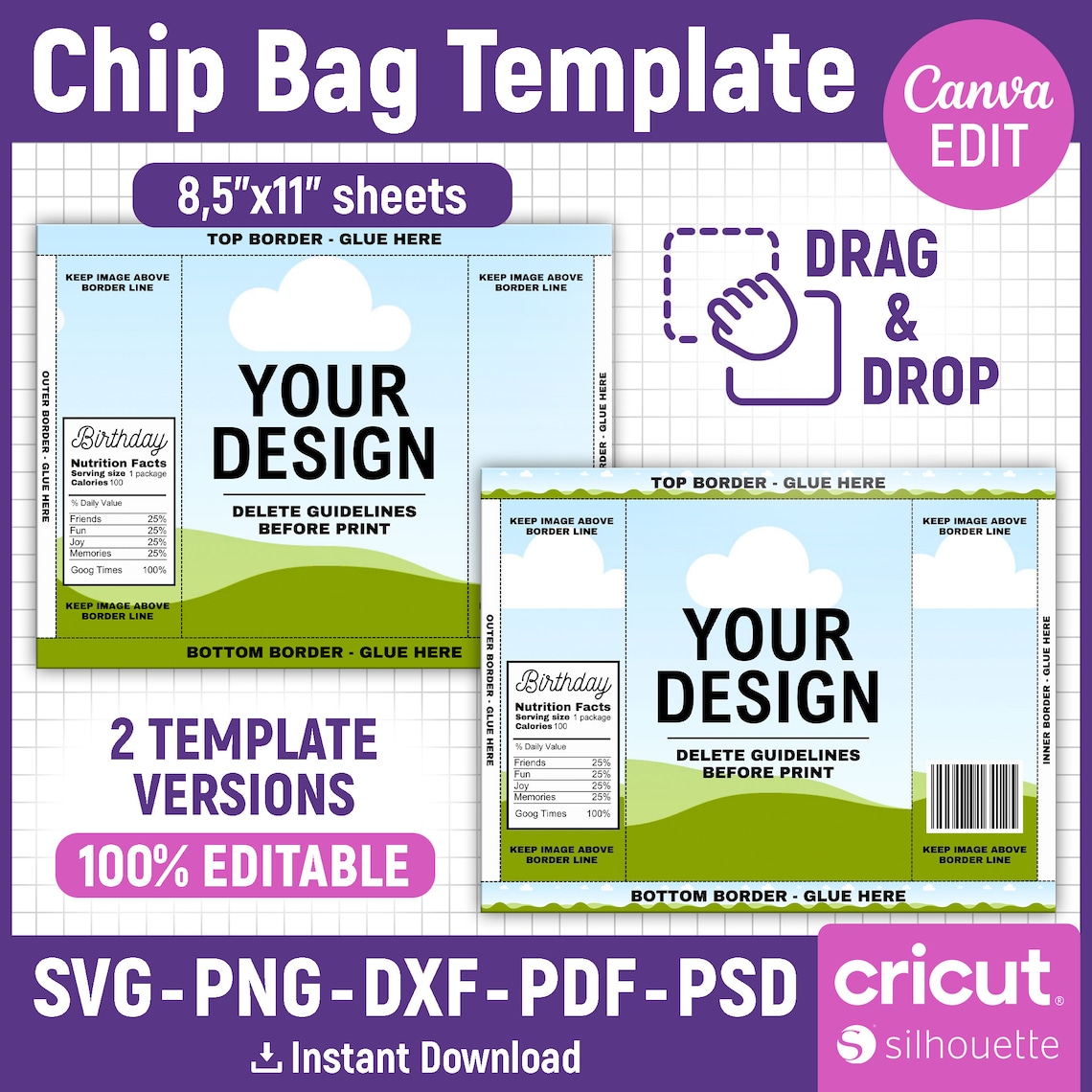 Chip Bag Template, Blank Chip Bag, Chip Bag Label, Party Chip Bag, Chip ...