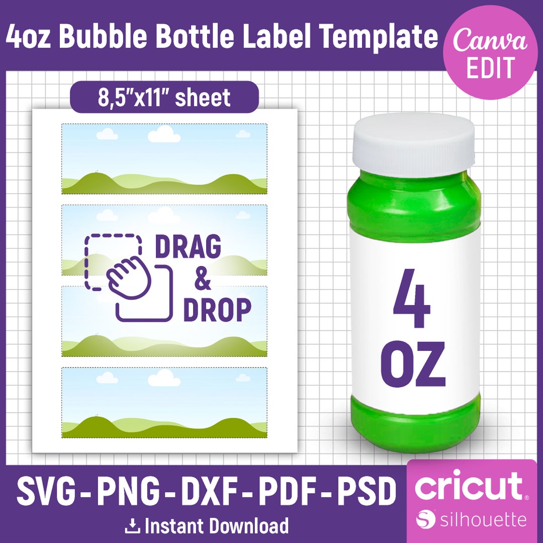 4oz Bubble Bottle Label Template, Bubble Bottle Label Svg, Kids Party ...