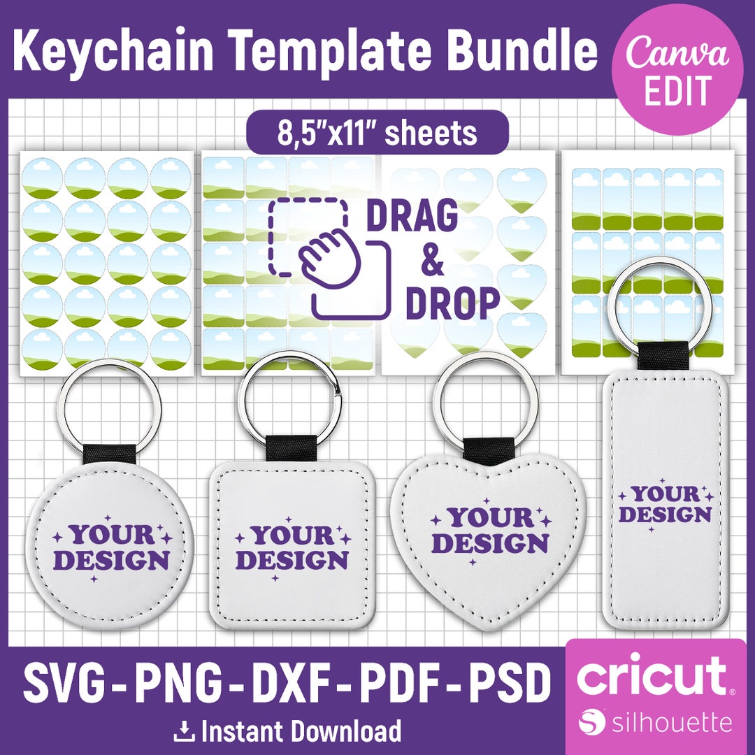 Leather Keychain Template Bundle, Keychain Template Svg, Sublimation ...