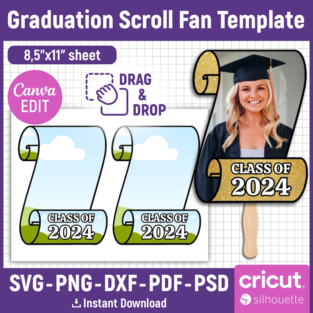 Graduation Scroll Fan Template, Grad Paddle Fan Template, Custom Grad ...